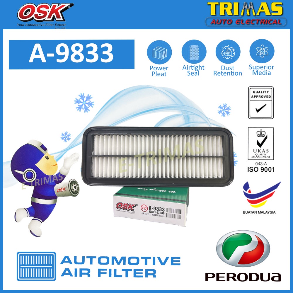 OSK Air Filter Perodua Alza Myvi 1.3 1.5 Penapis Udara Angin A-9833 ...
