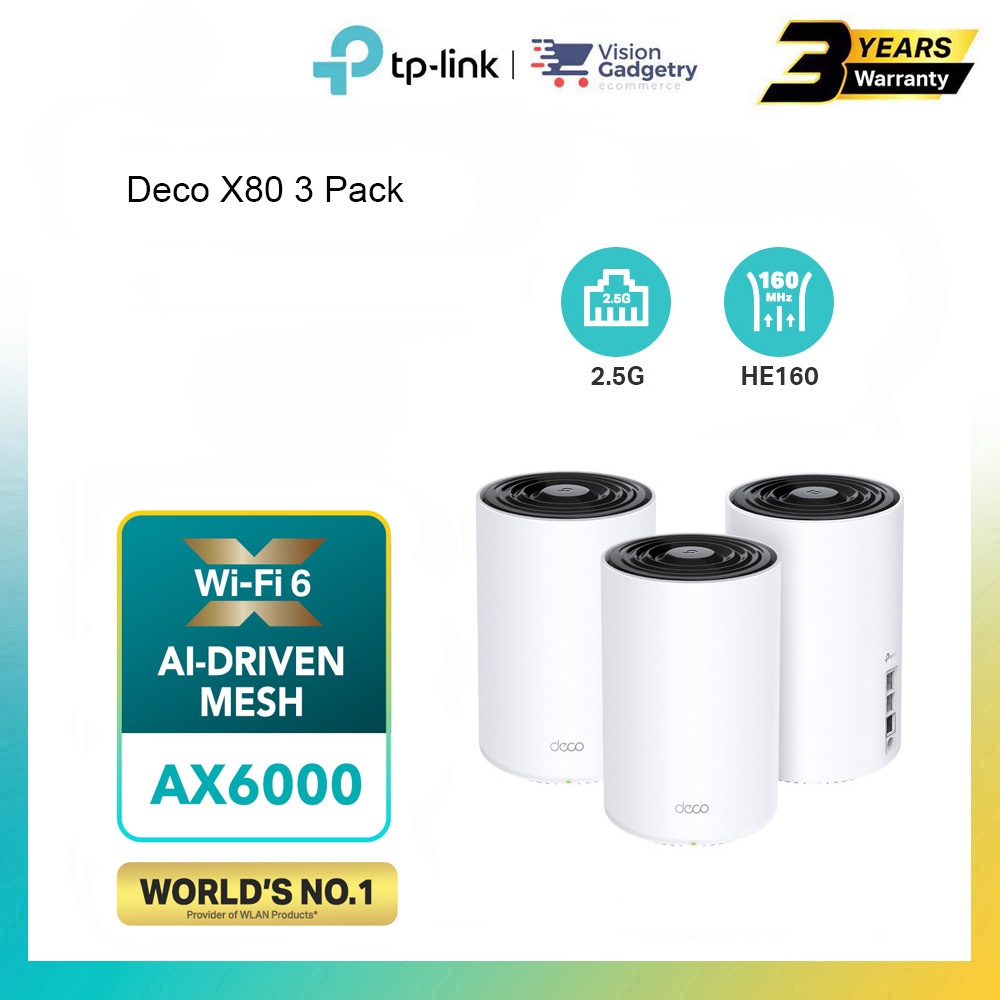 TP-Link Deco X80 AX6000 Mesh Wifi 6 Router AI-Driven Dual-Band Wireless Range Extender (1-Pack/2 ...