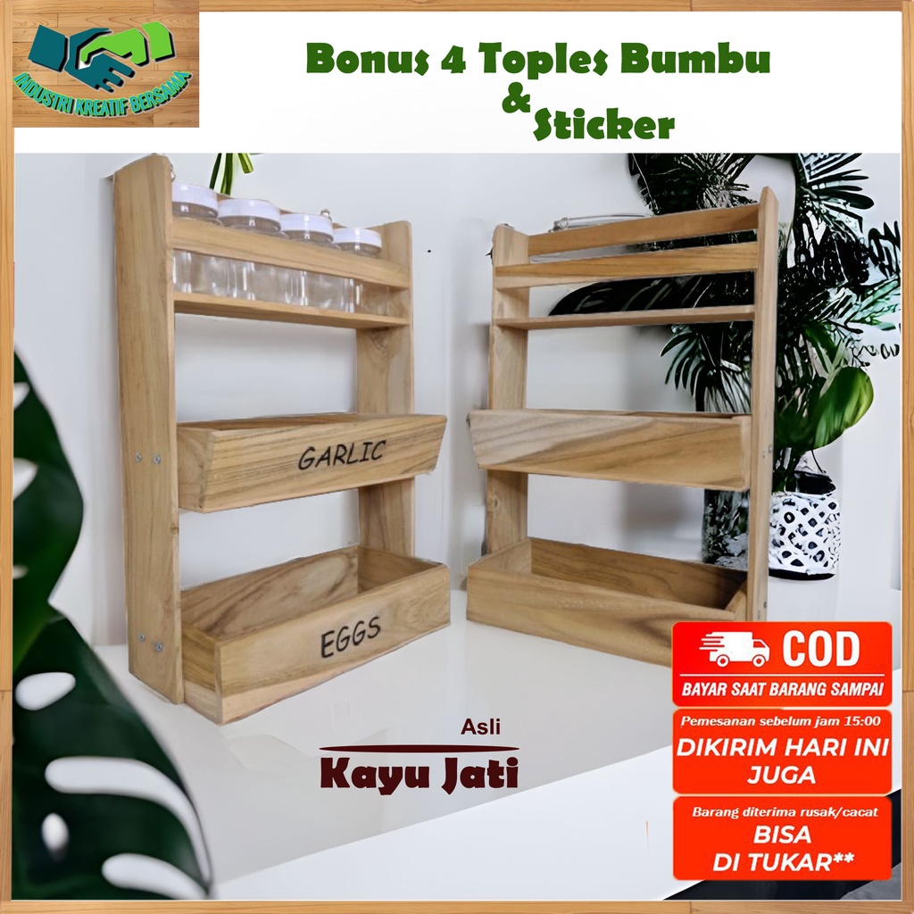 KAYU Teak Wood Material Combination Kitchen Spice Rack/Onion Holder ...