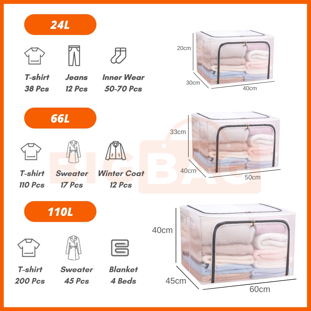 Transparent Storage Box Foldable Clothes Storage Box Waterproof Kotak ...