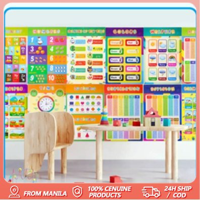 16pcs ABC Shapes Numbers Laminated Educational Chart Big Learning ...