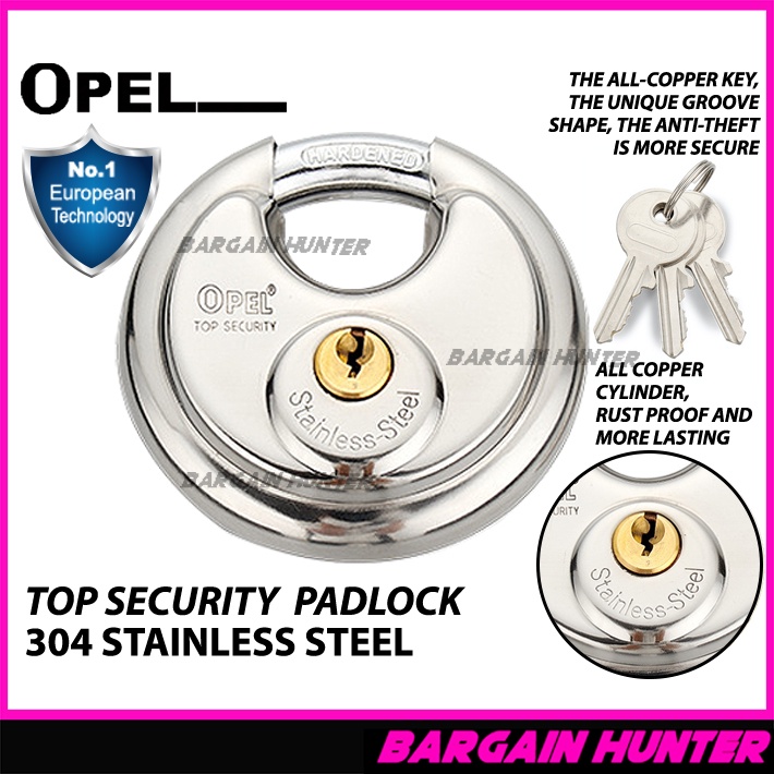 Opel Top Security 70mm 304 Stainless Steel Round Disc Padlock | Shopee ...