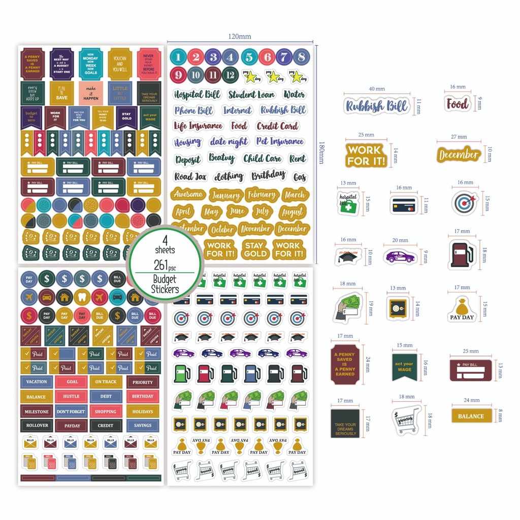 4 Sheets/Set Budget Planner Stickers Diary Note Notepad Student ...