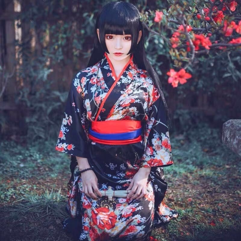 Women Jigoku Shoujo Enma Ai Kimono Yukata Maid Outfit Anime Cosplay