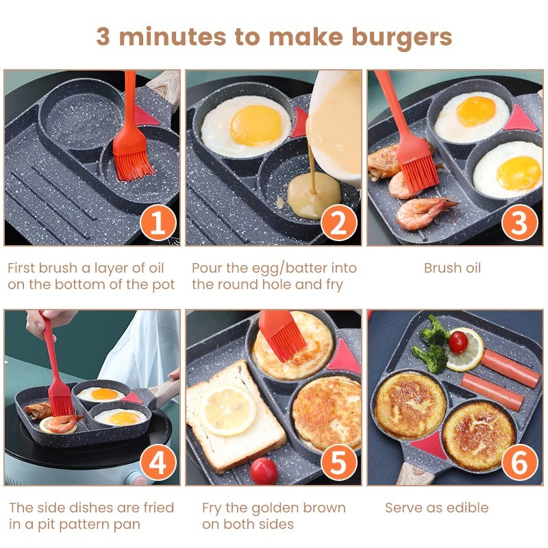Kuali Goreng Telur Burger Non-Stick Fried Steak Pan 3/4 Hole Egg Pan ...