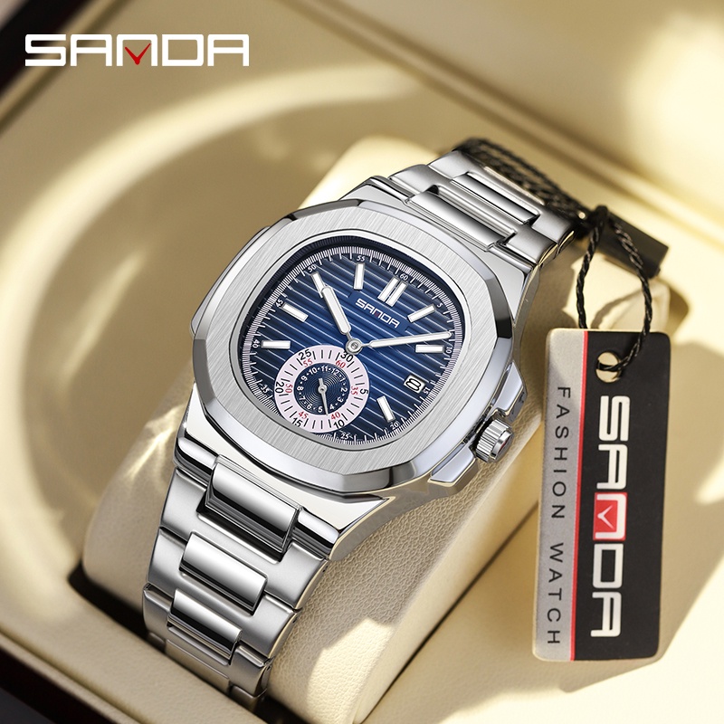 2023 New SANDA 7020 steel band luminous calendar quartz watch stainless ...