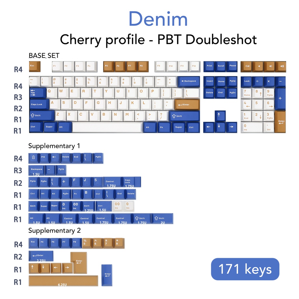 Keycap DENIM profile PBT Doubleshot 171 Keyboard Buttons For Mechanical ...