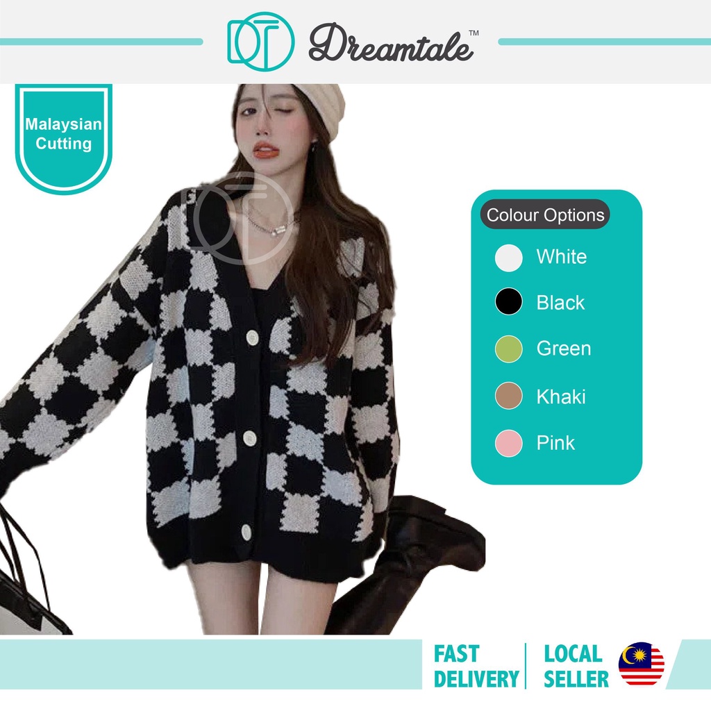 Dreamtale Women Clothing Checkers Knit Cardigan Oversized Women ...