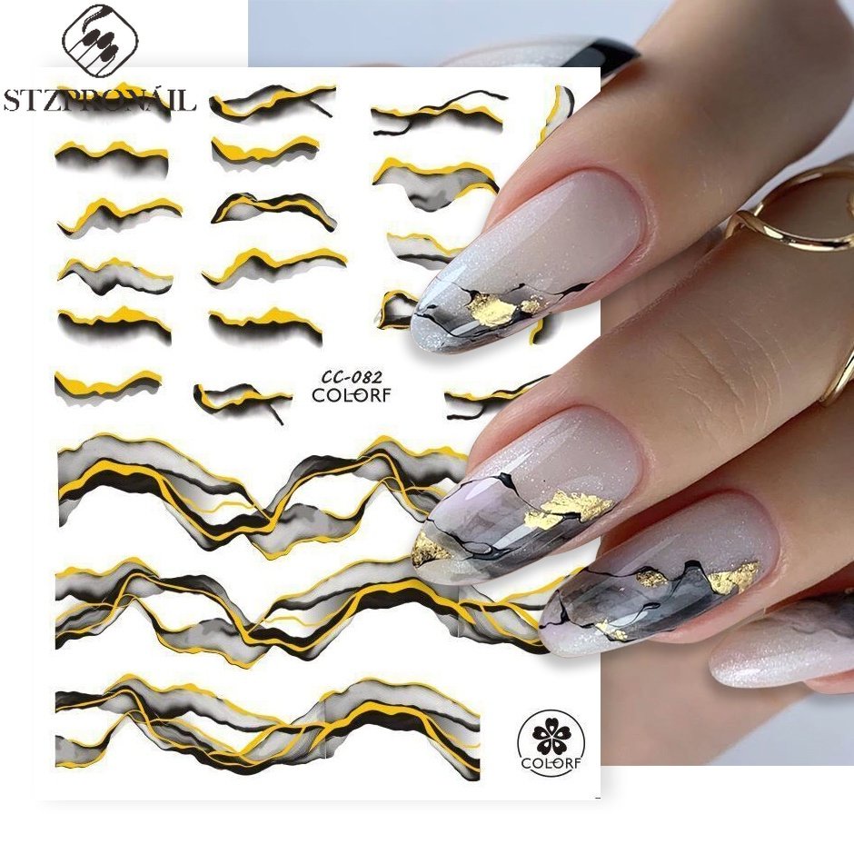 Black Gold Marble Nail Stickers Bronzing Ink Effect Gradient Mirror ...