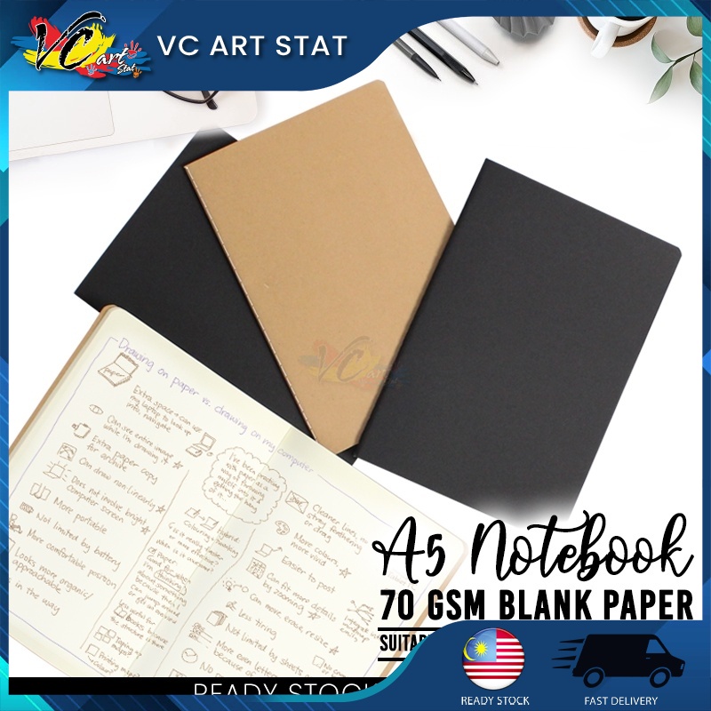 VC Art A5 Blank Paper Notebook 70gsm 38pages Thread Bound Acid Free ...