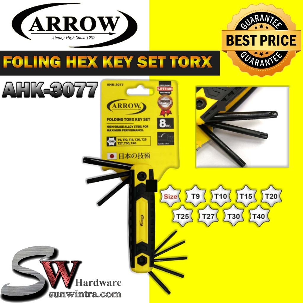 SW HARDWARE Arrow 8 PCS Folding Hex Key Set (TORX) - AHK3077 | Shopee ...