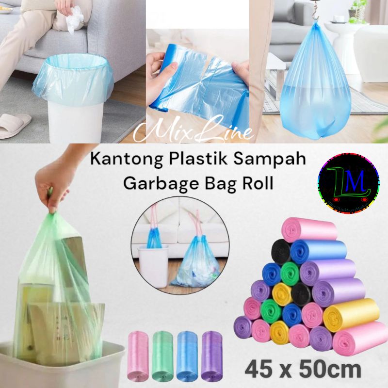 Roll-Up Trash Plastic || Garbage Bag Roll 45 x 50cm || 1 Roll 15pcs ...