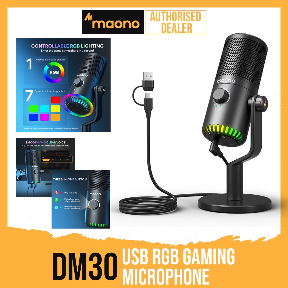 MAONO DM30 USB RGB Gaming Microphone Computer Mic with Mic Gain and RGB ...