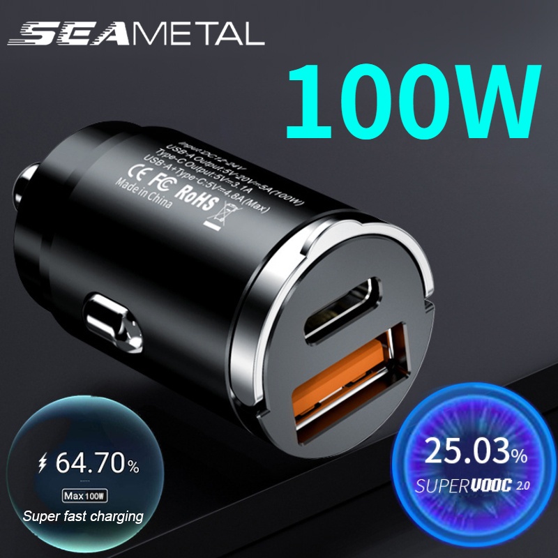 SEAMETAL 100W Car Charger USB Type-C Dual Port Mini Quick Charger 12 ...