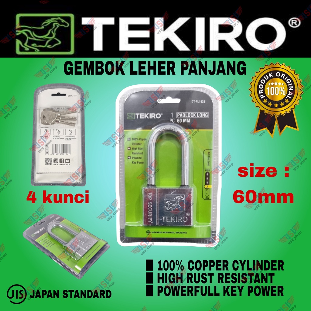 Tekiro 60mm Long Neck Padlock Lock Anti-Theft Anti Rust Home Padlock ...