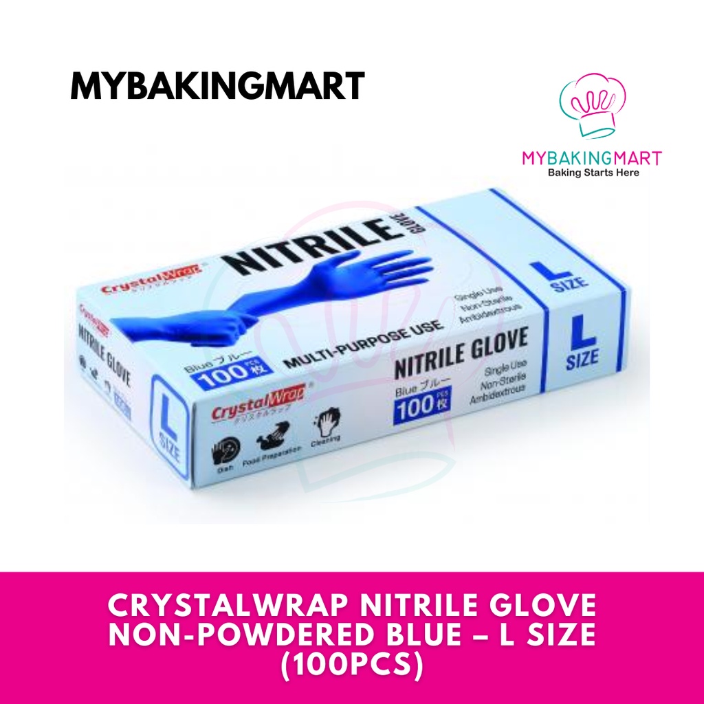Crystal Wrap Nitrile Glove Non-Powdered Blue – L size (100pcs) | Shopee ...