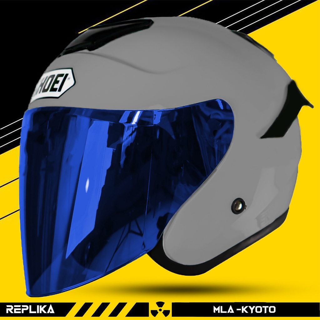 HITAM Half Face Helmet MLA KYOTO GORILLA Gray Glass Visor Venom Flat ...