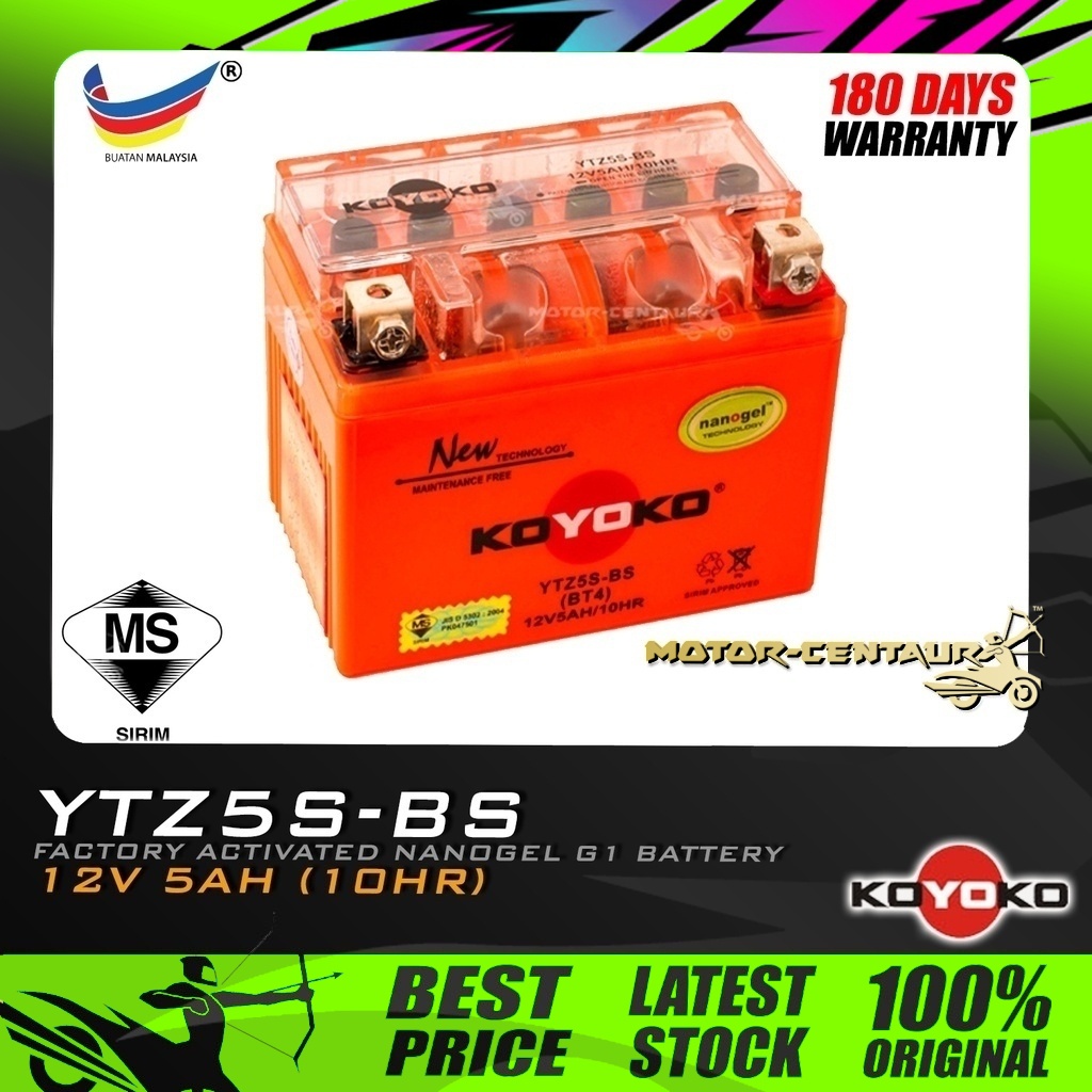 BATERI MOTOSIKAL KOYOKO G1 NANOGEL BATTERY YTZ5 GTZ4V YTZ5S-BS FOR ...