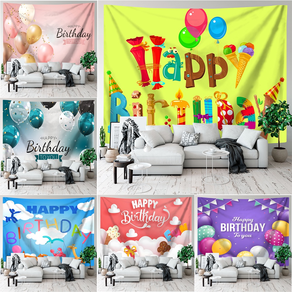 Happy Birthday Balloon Wall Tapestry with Clips Polyester Tapestries ...