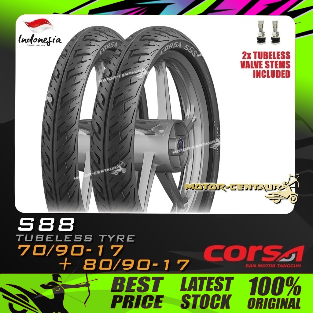 TAYAR KOMBO CORSA TUBELESS TYRE S88 70/90-17 + 80/90-17 FOR DASH EX5 ...