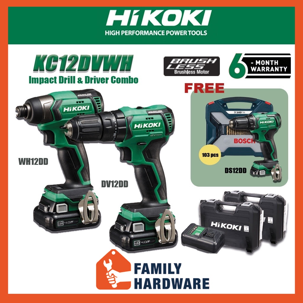 HIKOKI HITACHI DV12DD WH12DD DS12DD BRUSHLESS IMPACT DRILL DRIVER KC12DVWH HIKOKI 12V COMBO SET ...