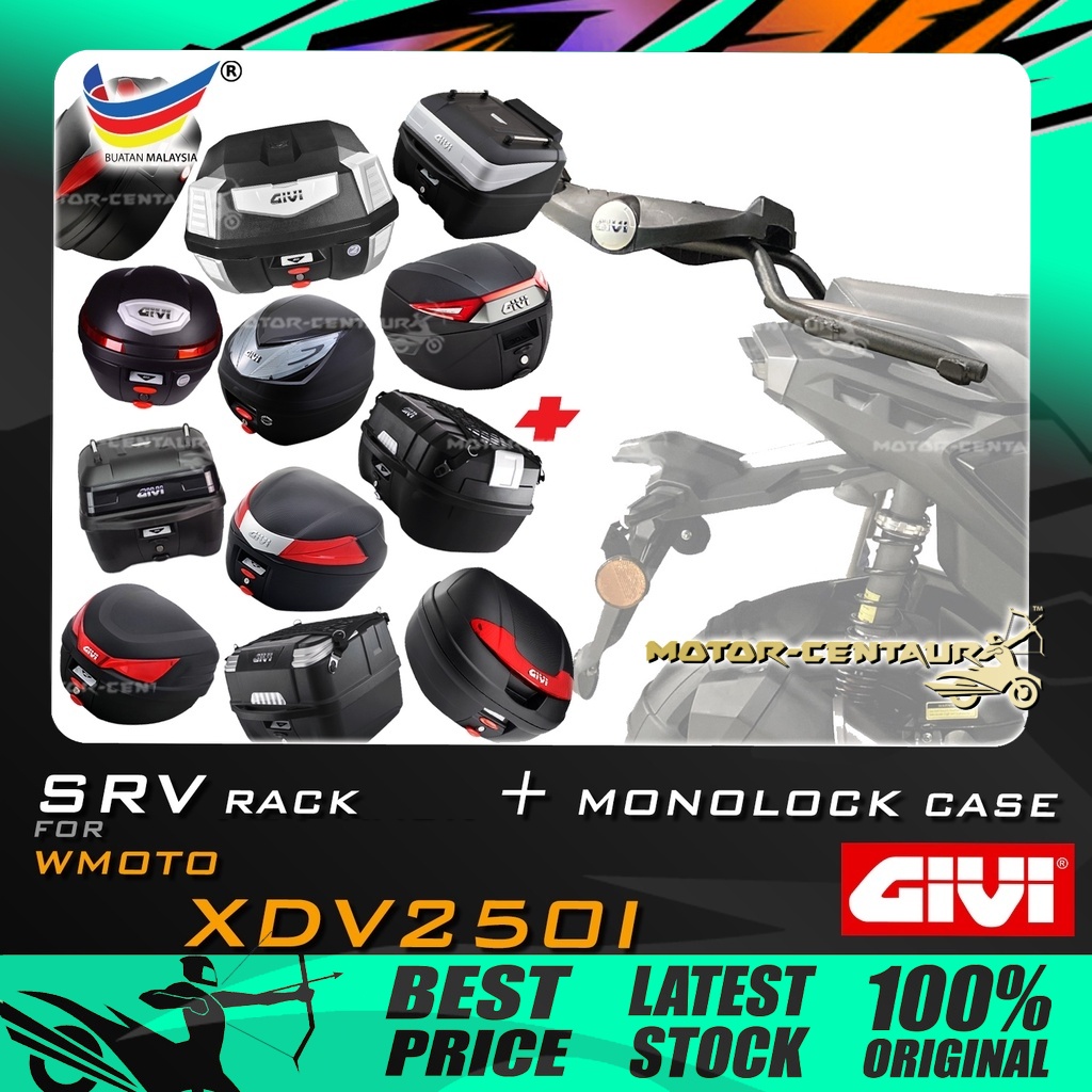SET KOMBO KOTAK/BOX GIVI B27/B270/B32/B33/B34/B360/B42/B45/E250/E30/E43 TOP CASE + WMOTO XDV ...
