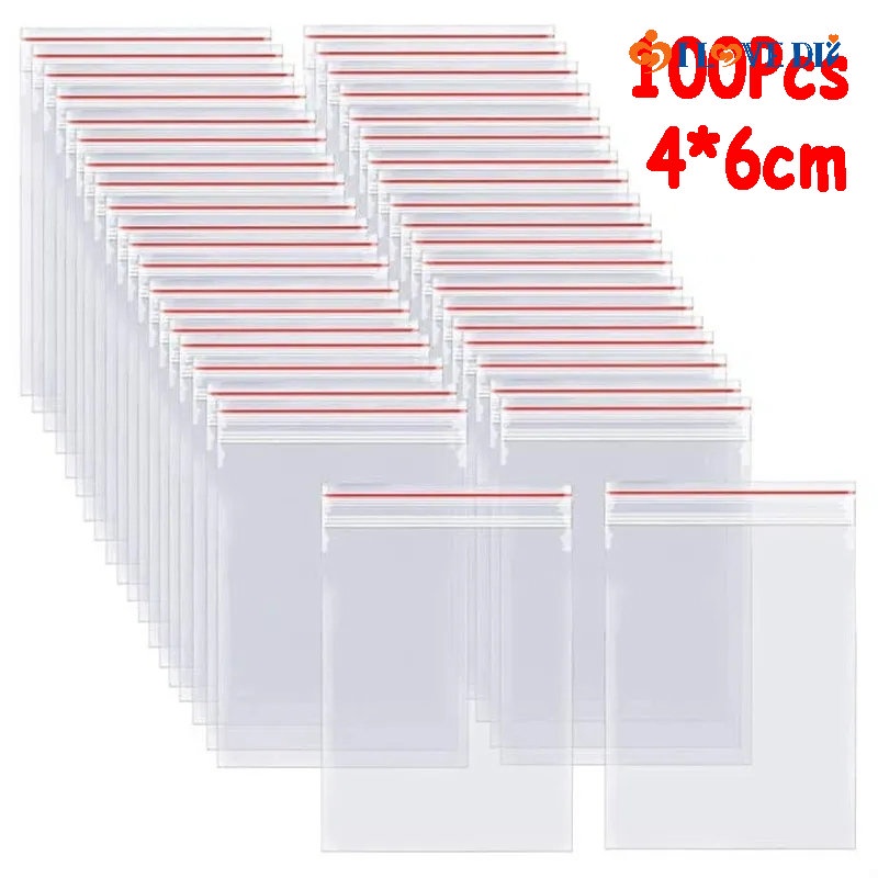 100Pcs 4x6cm Resealable Transparent Zip Lock Plastic Bags/ Small Thick ...