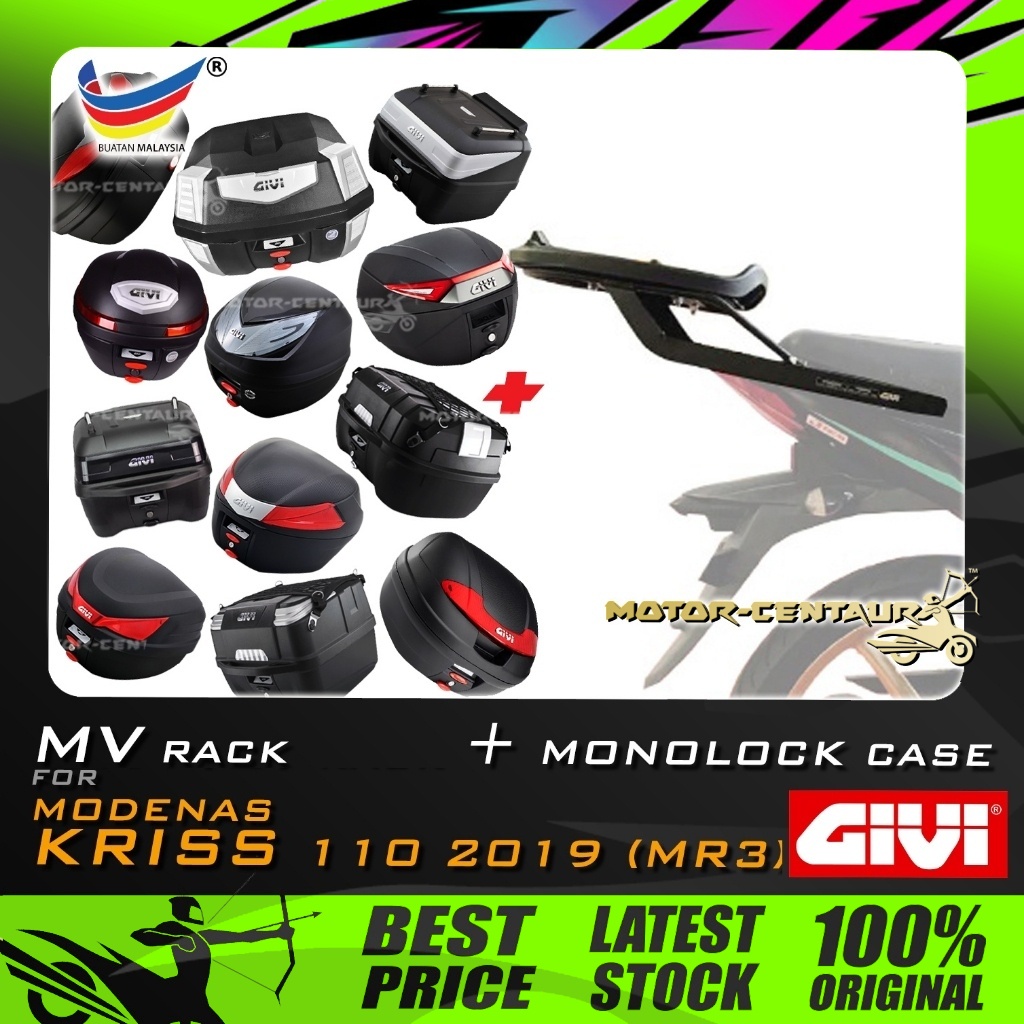 SET KOMBO KOTAK/BOX GIVI B27/B32/B33/B45 TOP CASE + GIVI MODENAS KRISS 110 MR3 AFTER 2019 MV/MRV ...