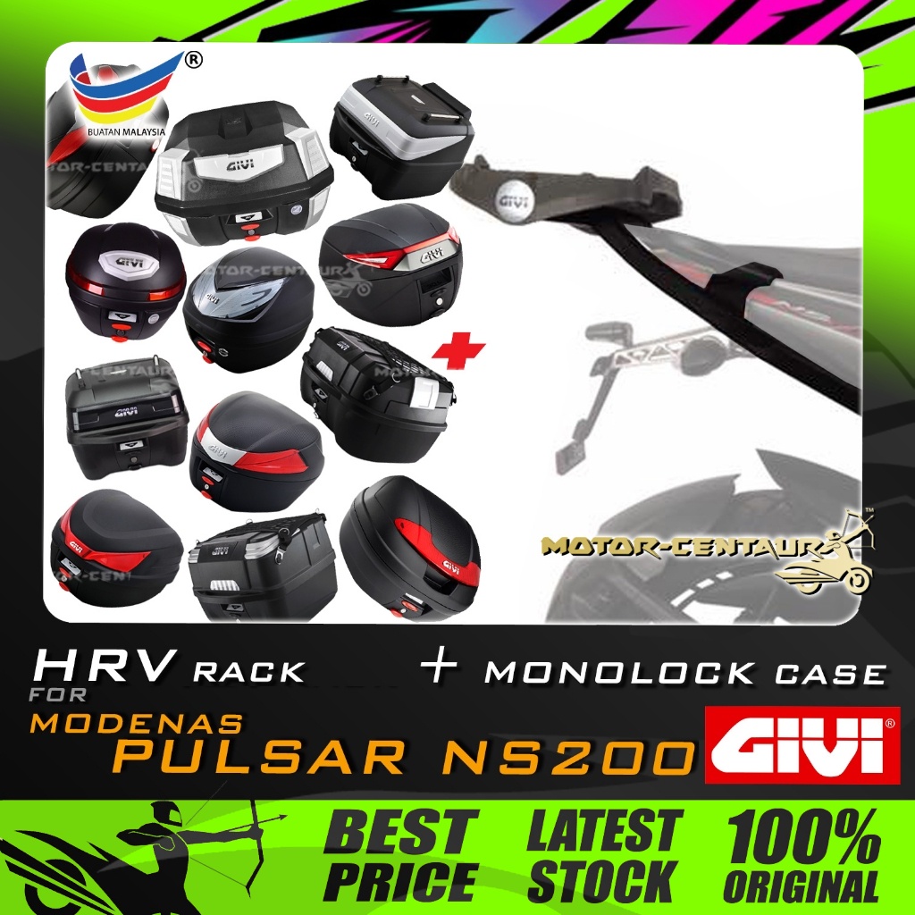 SET KOMBO KOTAK/BOX GIVI B27/B270/B32/B33/B42/B45 TOP CASE + GIVI MODENAS BAJAJ PULSAR NS200 ...