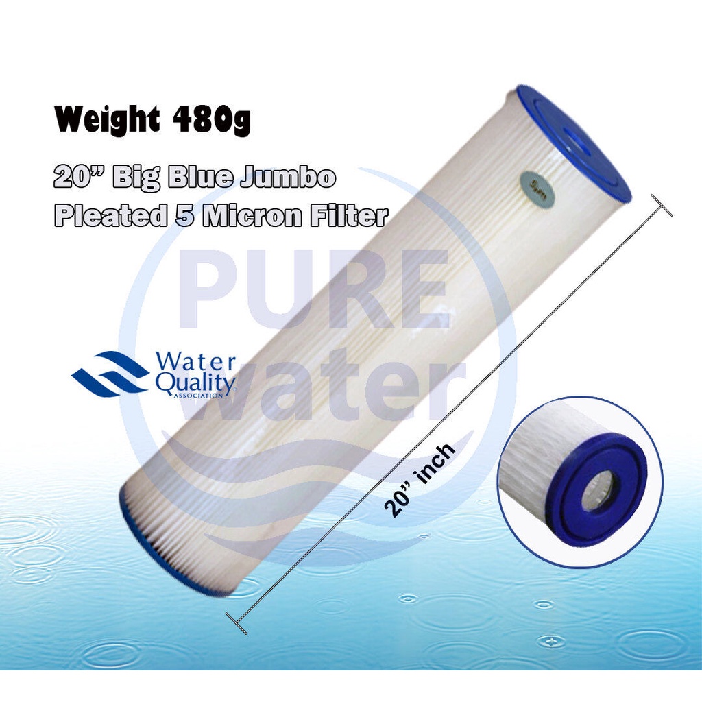 20" Big Blue Jumbo Pleated 5 Micron Water Filter Cartridge | Shopee ...