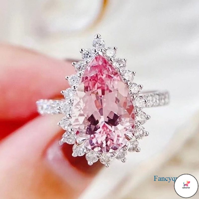 WOW Fancyqube High Quality Moissanite Princess Pink Diamond Water Drop Rings Simulation Diamond ...