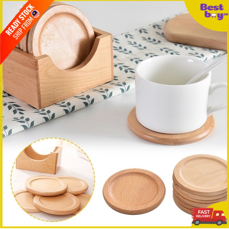 Wood Coaster Placemats Pelapik Kayu Cawan Mug Wooden Coaster Round ...