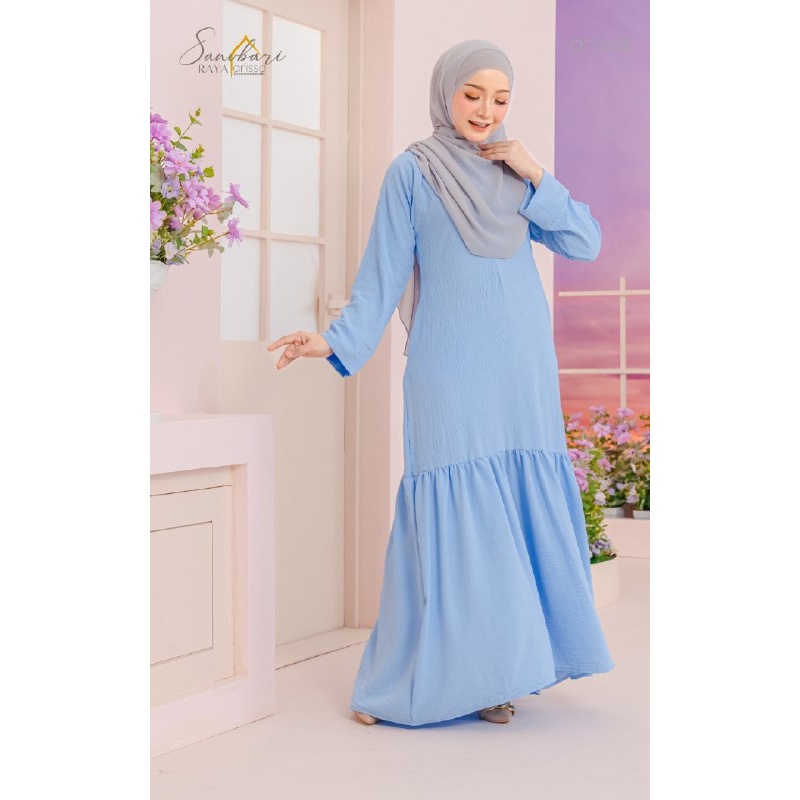 Dress Baju Kurung Plain Kedut Crepe BABY BLUE Ironless Saiz S - 5XL ...