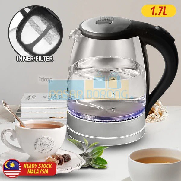 Pasarborong [ 1.7L ] Glass Electric Kettle 1850W / Cerek Air Kaca ...