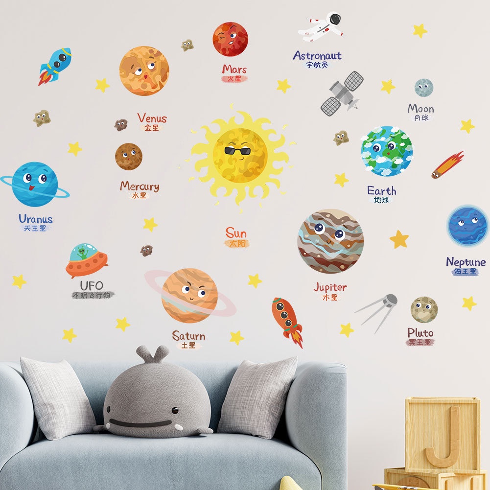 Wall Stickers Solar System Planet Cartoon Children's Room Boys Baby ...