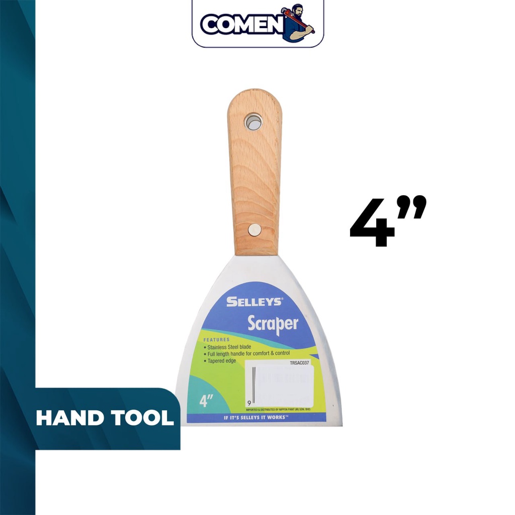 SELLEYS Wood Handle Stainless Steel Scraper 4 Inch Wall Plastering ...