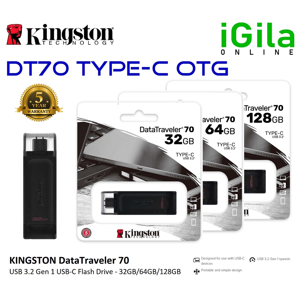Kingston DT70 DataTraveler DT70 32GB 64GB 128GB USB-C Flash Drive. LIKE SANDISK ON THE GO ...