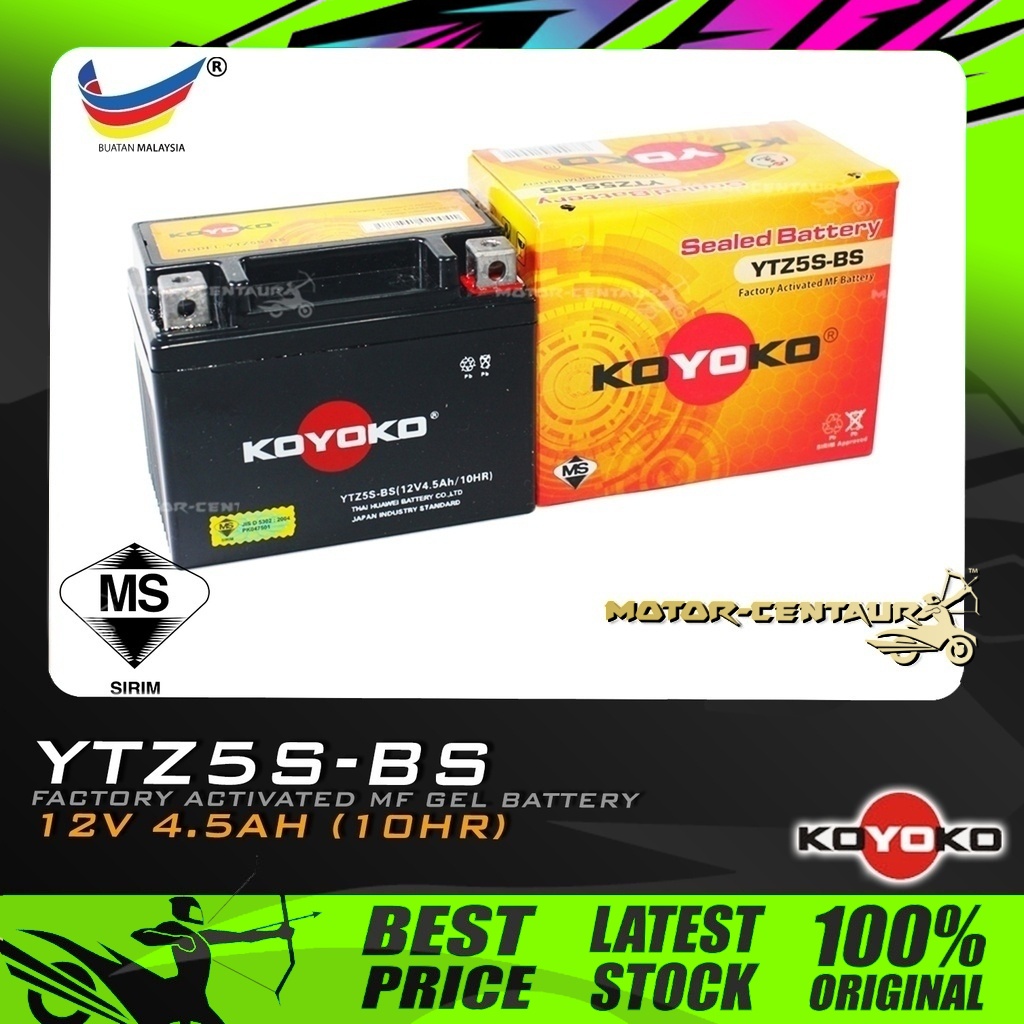 BATERI MOTOSIKAL KOYOKO GEL BATTERY YTZ5S-BS (BT4) 12V4.5AH/10HR YTZ5 ...