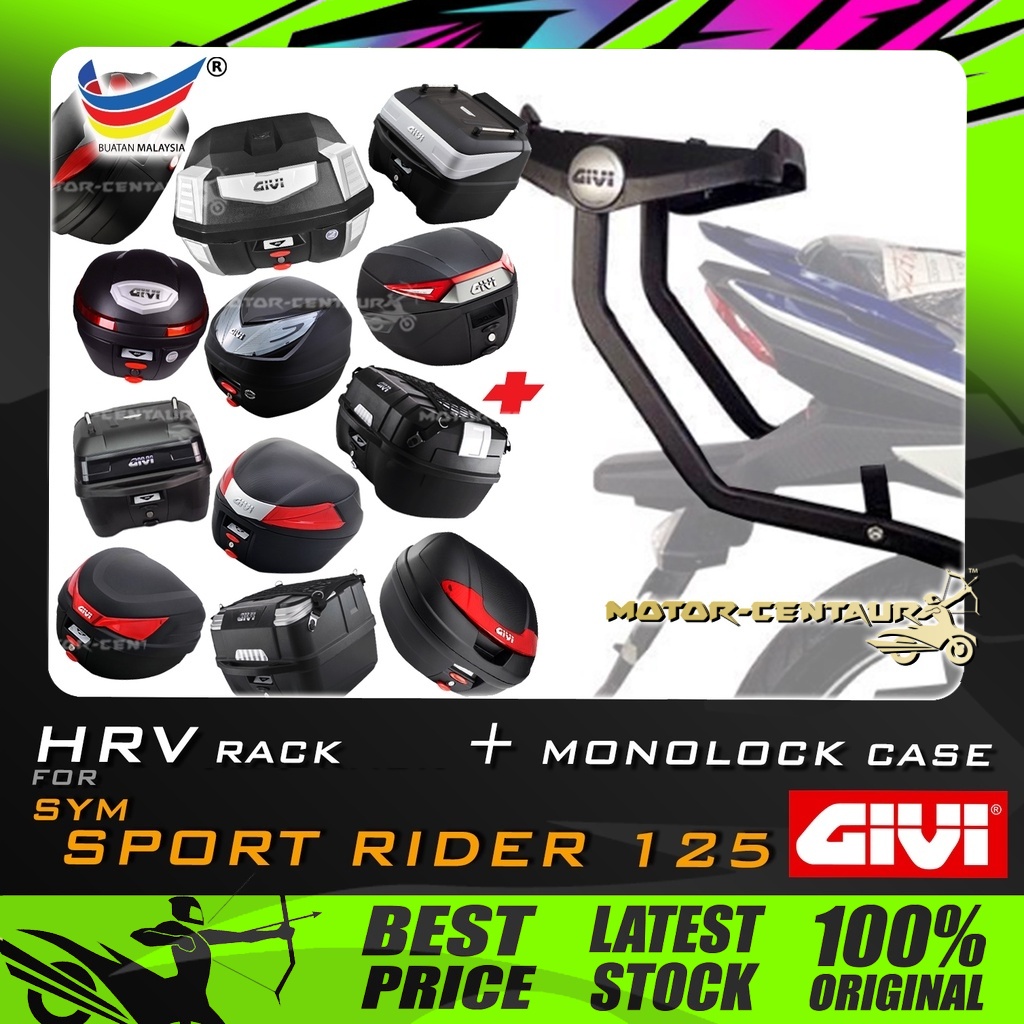 SET KOMBO KOTAK/BOX GIVI B27/B270/B32/B33/B42/B45/E43/E250 TOP CASE + GIVI SYM SPORT RIDER 125I ...