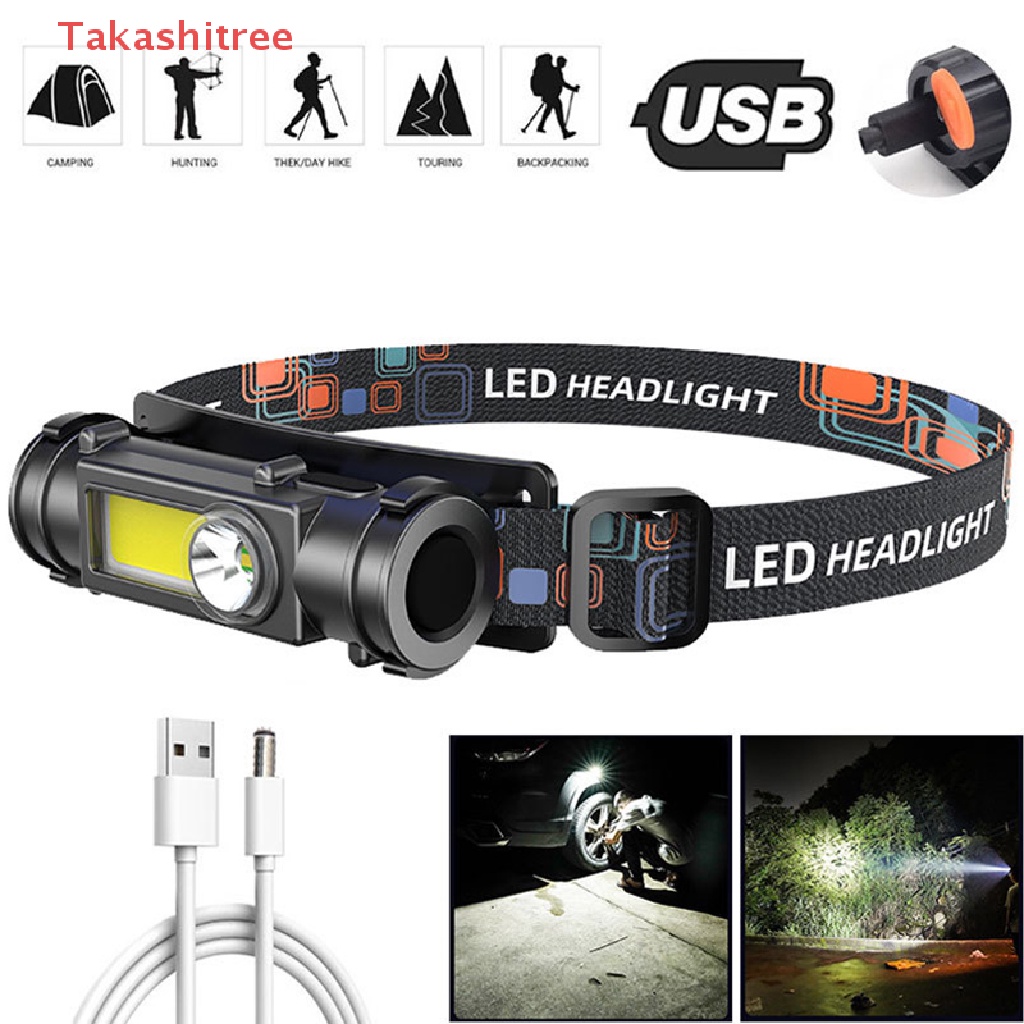(Takashitree) Portable Mini Powerful LED Headlamp XPE+COB USB ...