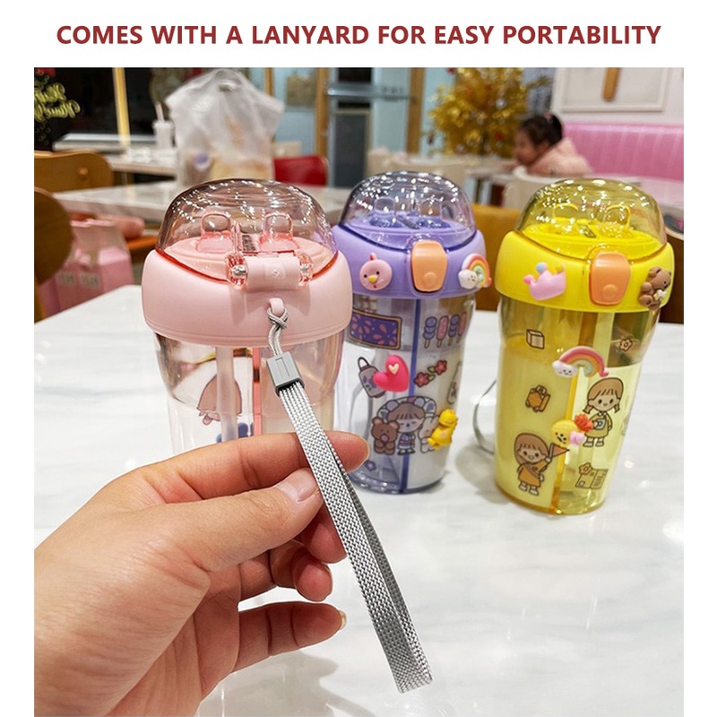 430ml Double Straw Drink Water Bottle Cute tumbler for kids with straw ...