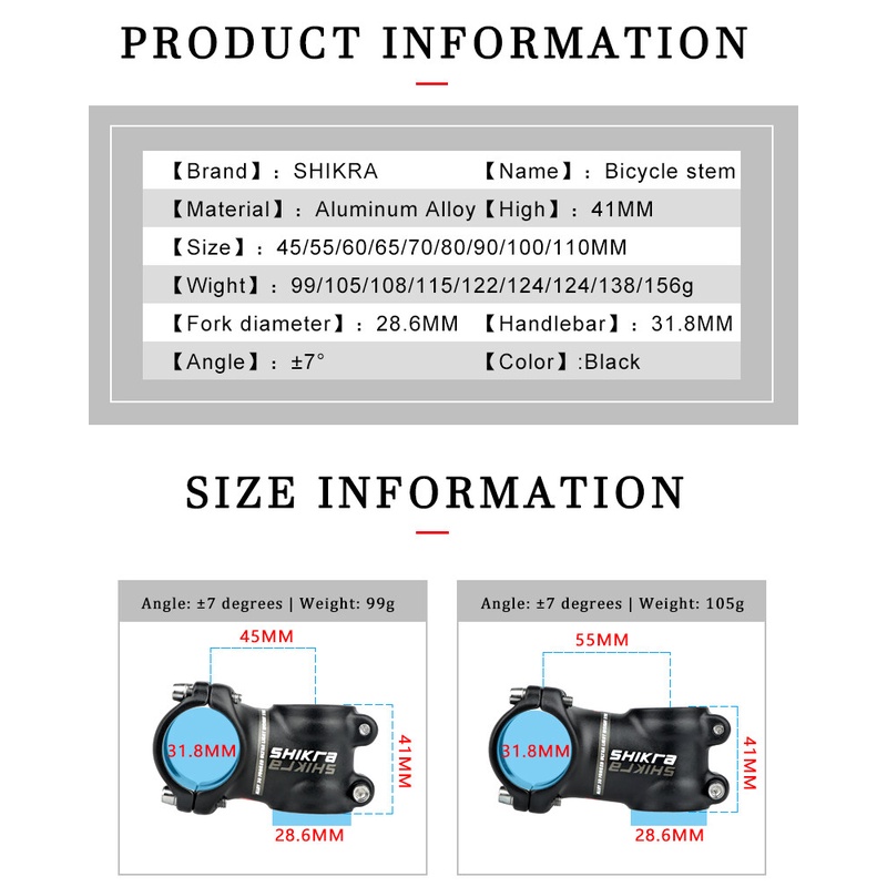 SHIKRA Bicycle Stem Ultralight Stem 31.8mm Handlebar Stem Mountain Road ...