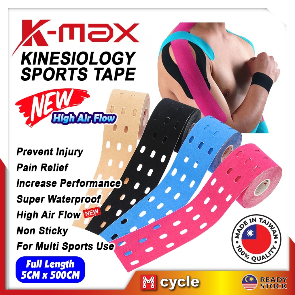 KMax Gen3 Kinesiology Muscle Pain Relief Sports Tape 5cm x 500cm Waterproof Badminton Football ...