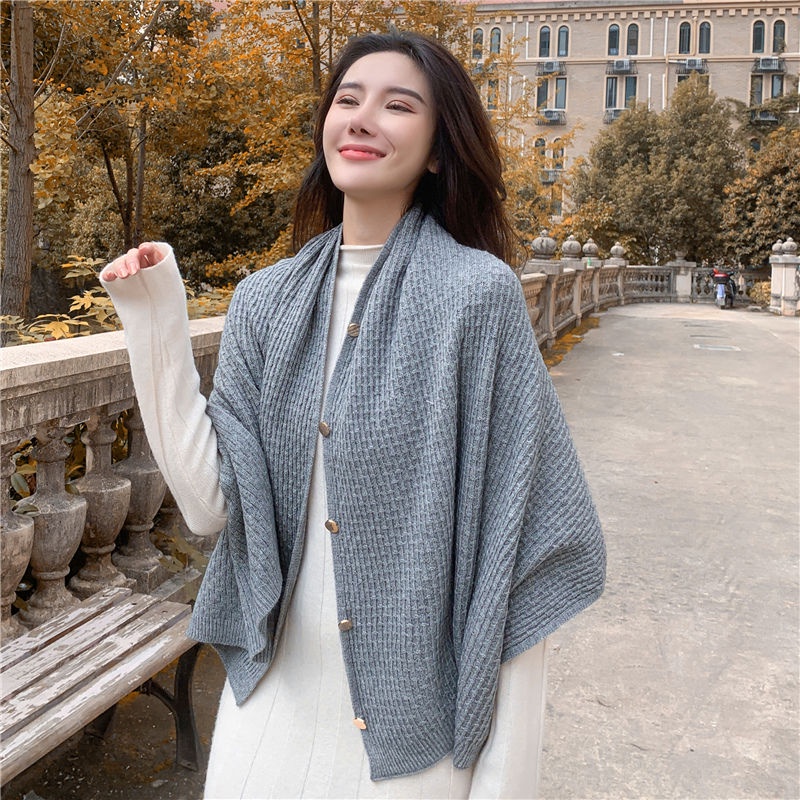High-End Solid Color Knitted Outer Shawl Warm Cloak Wool Neck ...