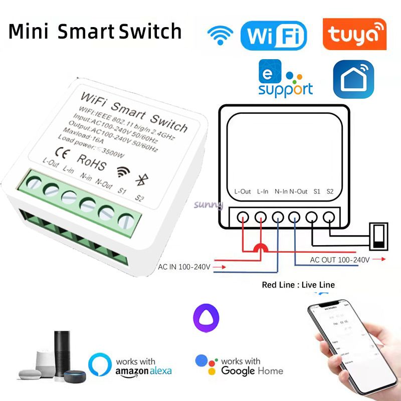 2023 New Wifi Mini Smart Switch 16A APP/Voice Control Timer Wireless ...