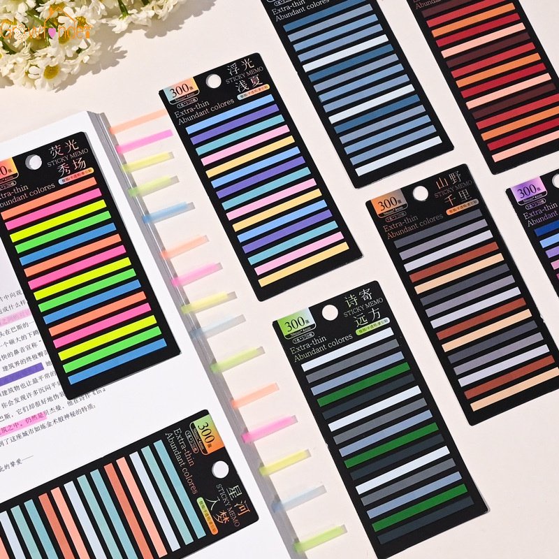 300Sheets Translucent Fluorescent Sticky Notes Book Tabs Superfine Memo ...