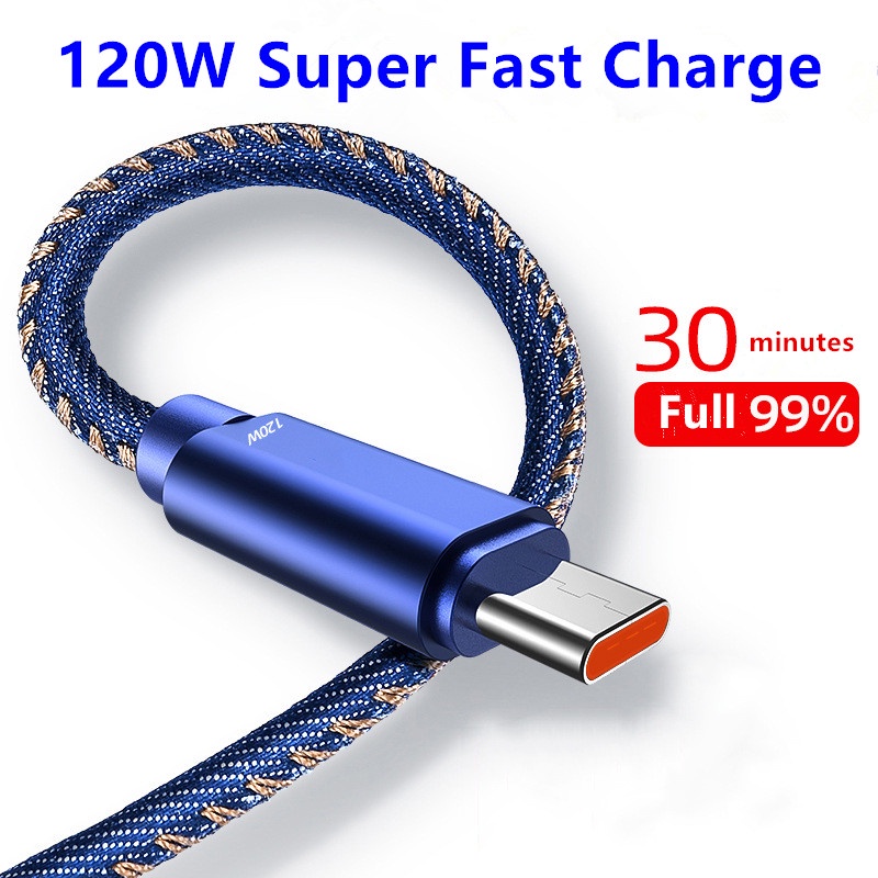 6A USB C Cable 120W Type C Cable Fast Charging Wire For Huawei Denim ...