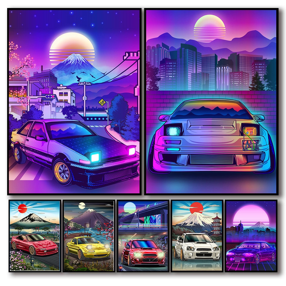 Jdm Street Racing Poster dan cetak hiasan bilik estetik Synthwave Neon ...