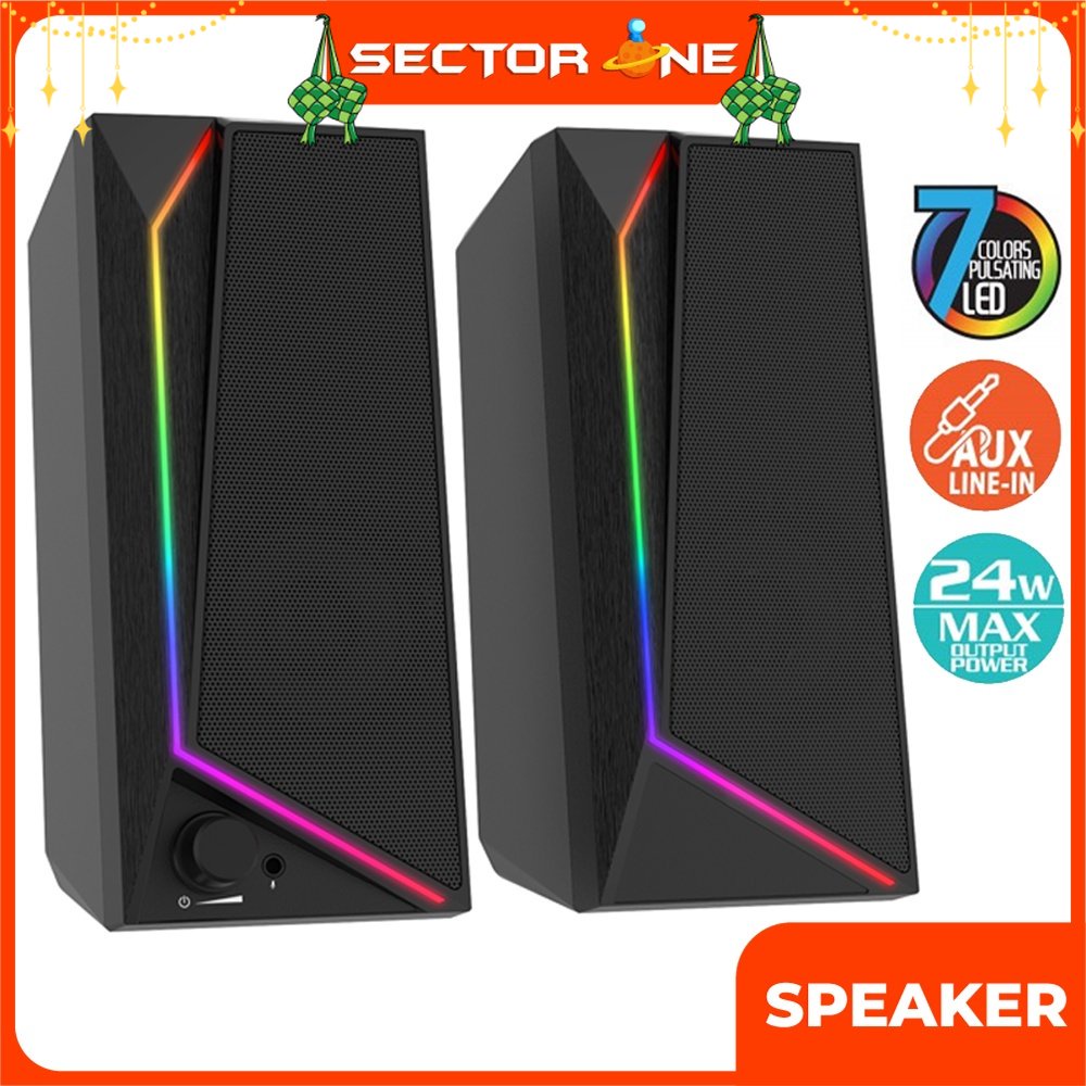 USB PC Speaker Stereo Mini Speaker with RGB LED Light 3.5mm AUX Bass ...