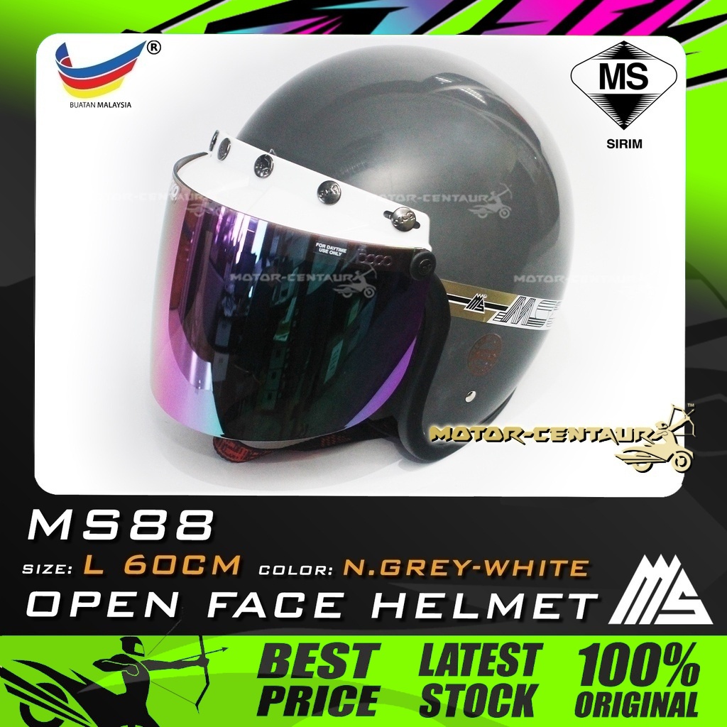 SET KOMBO TOPI KELEDAR MS88 HELMET NANO GREY SIZE: L (SIRIM CERTIFIED ...